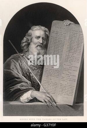 Old testament Bible scene: Moses and the ten commandments Stock Photo ...