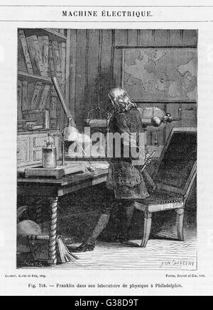Franklin in his laboratory of physics in Philadelphia Stock Photo - Alamy