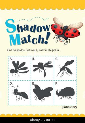Insect shadow matching game template illustration Stock Vector Image ...