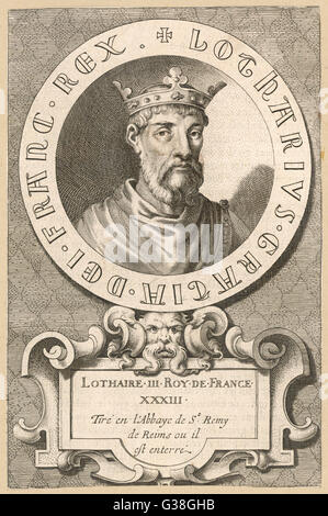 Lothaire (941-986) King of France from 954, shown wearing a crown and ...