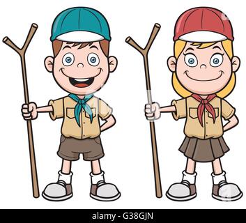 Illustration of a cheerful cartoon scout girl in uniform standing with ...