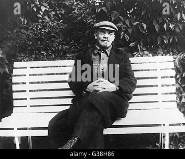 Vladimir Lenin seated on a bench. Lenin was the Russian Communist Stock ...