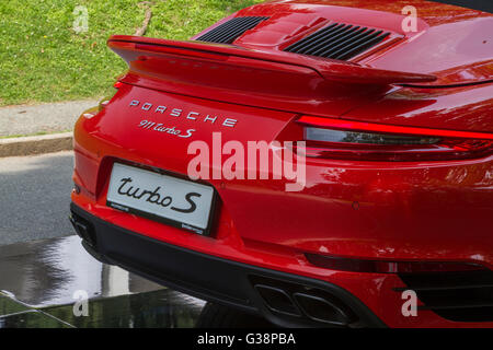Porsche 911 Turbo S car, back view isolated on white background Stock ...