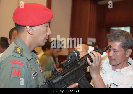Central Jakarta, Indonesia. 09th June, 2016. Pindad's new assault rifle ...