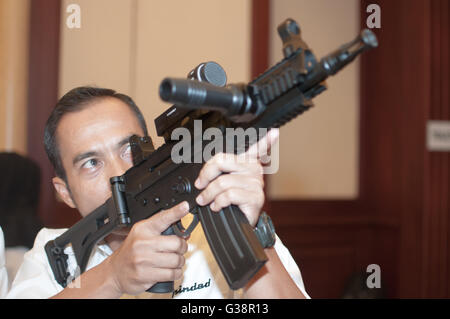 Central Jakarta, Indonesia. 09th June, 2016. Pindad's new assault rifle ...