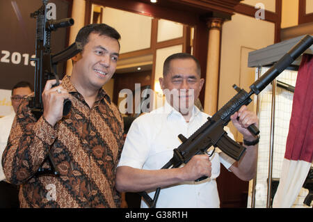 Central Jakarta, Indonesia. 09th June, 2016. Pindad's new assault rifle ...