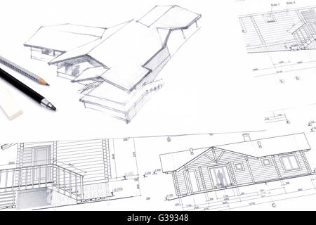 sketch drawings for new home renovation architectural background Stock ...