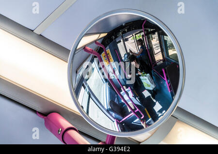 Reflection of a bus in a bus mirror Stock Photo - Alamy