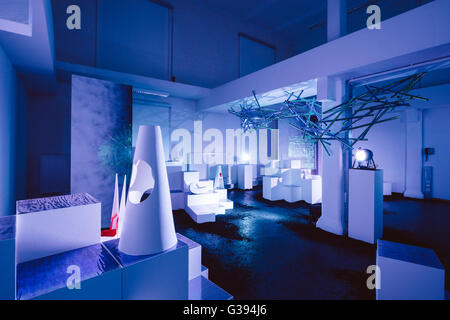 Intergalactic blue show room for fashion exhibition Stock Photo - Alamy