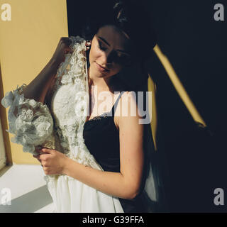 Tender wedding morning of a young bride. Portrait Stock Photo - Alamy