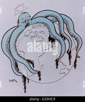A Nazi propaganda poster showing Churchill as a Jewish octopus with his ...