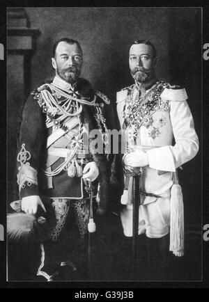 CZAR NICHOLAS II of Russia (L), and KING GEORGE V of England, c. mid ...