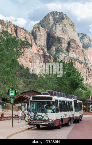 Shuttle bus in Zion National Park, Utah, USA; Utah, United States of ...