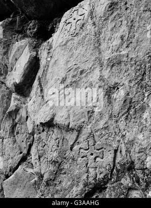 C8th pilgrim crosses at St Ninian's Cave nr Whithorn, Wigtown: a place ...