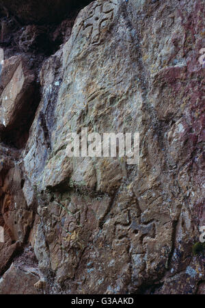 C8th pilgrim crosses at St Ninian's Cave nr Whithorn, Wigtown: a place ...
