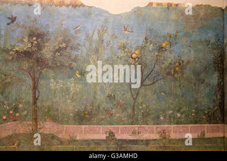 Painted Garden of the Villa of Livia, 20-30 BC, with birds and apple ...