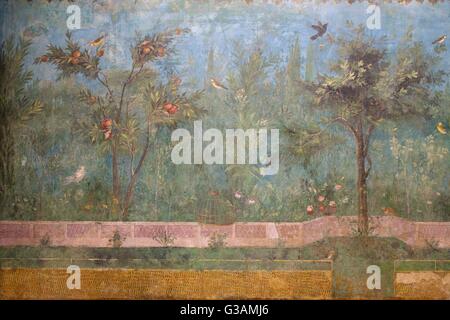 Painted Garden of the Villa of Livia, 20-30 BC, with birds and apple ...