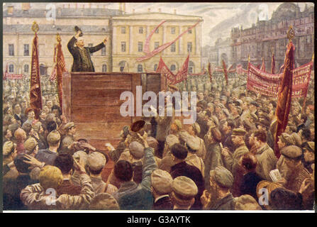 Lenin speech. Vladimir Lenin addressing a crowd of soldiers about to ...