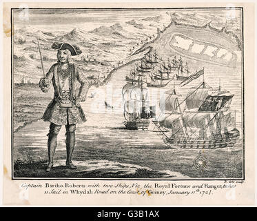 Captain Bartholomew Roberts with two ships, 'The Royal Fortune' and ...