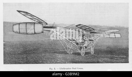 French designer Paul Cornu's helicopter, seen from the roof of his ...