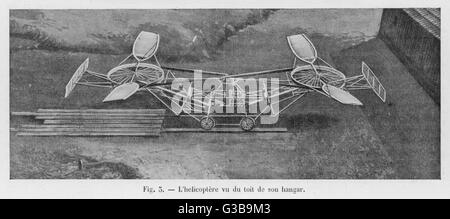 French designer Paul Cornu's helicopter, with its creator seated at the ...