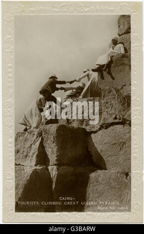 Climbing the Great Pyramid of Giza, circa 1890 Egypt Stock Photo - Alamy
