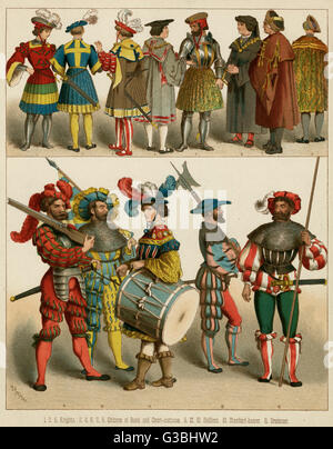 German Landsknecht Soldiers of the 16th Century, Drummer and Standard ...
