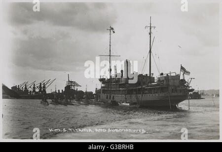 HMS Titania, British depot ship, with submarines Stock Photo - Alamy