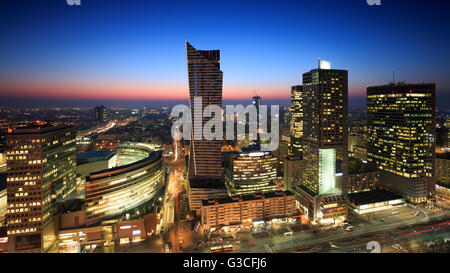 Warsaw city center at dusk, beautiful sunset over the city Stock Photo ...