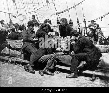 On board an emigrant ship in the 19th century Stock Photo: 111384556 ...