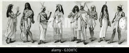 Ancient Egyptian costume. From left to right: woman and man in ordinary ...