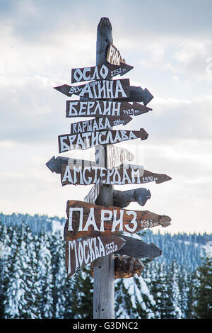 International direction signs to capital cities in Europe. The city ...