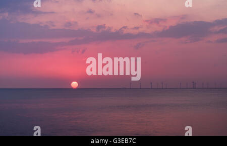 Sunset at Reculver, on the North Kent Coast, near Herne Bay, Kent, UK ...