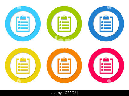 Colorful rounded icons with notepad symbol in blue, green, yellow ...