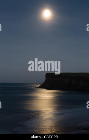 Full Moon setting over Saltburn pier Cleveland England Stock Photo - Alamy