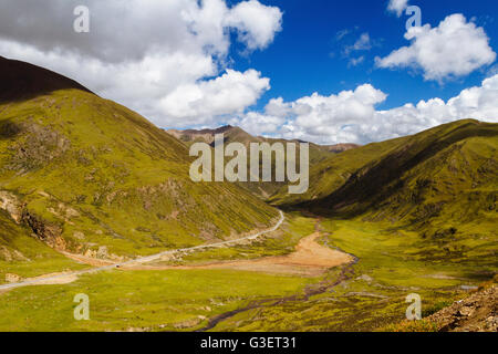 Tibet, China - The view of 318 national road in the wild with beautiful ...