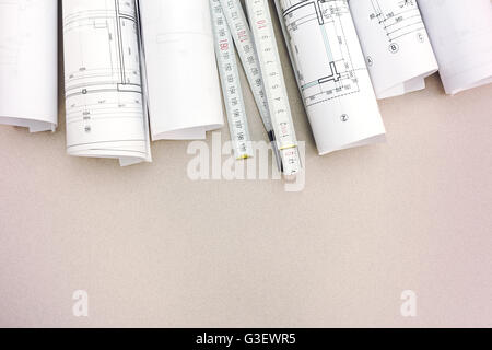 architectural drawing with folding rule Stock Photo - Alamy