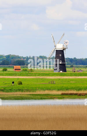 Berney Arms windmill, Reedham,as seen from the roman fort at Burgh ...