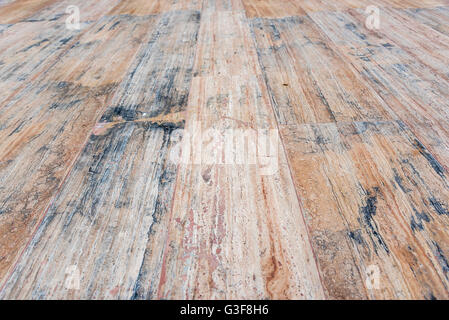 Wood deck around swimming pool. Poolside decking design close up ...