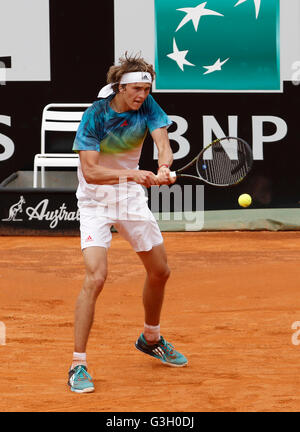 Germany's Alexander Zverev returns the ball to Italy's Jannik Sinner ...