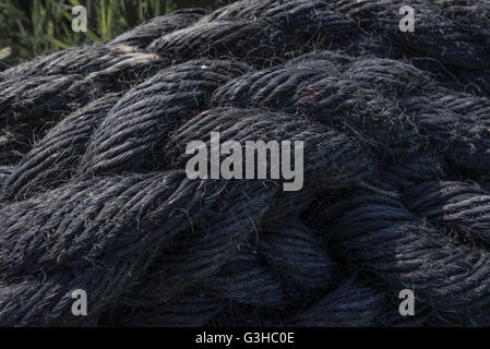 Close detail of polymer ships hawser cable, as a visual metaphor for ...