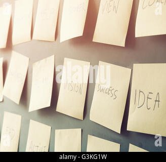 many sticky notes attached to blackboards with handwritng text Stock ...