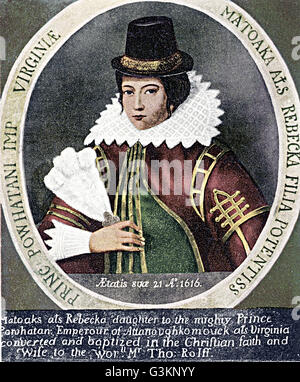 Portrait of Pocahontas (1595-1617), an Algonquian Indian remembered for ...