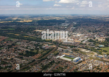 A wide aerial view of Peterborough, a city in Cambridgeshire, UK Stock ...