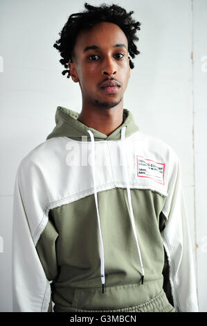 A model backstage at the Liam Hodges London Collections Men SS17 show ...