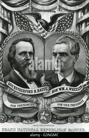 Campaign poster for Rutherford Hayes and William Wheeler, 1876 USA ...