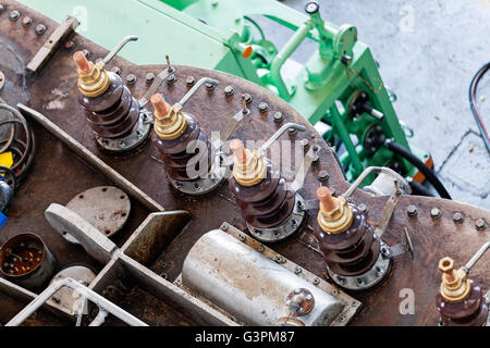 details of broken high voltage power transformer at repair shop Stock ...