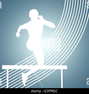 Composite image of athletic woman practicing show jumping Stock Photo ...