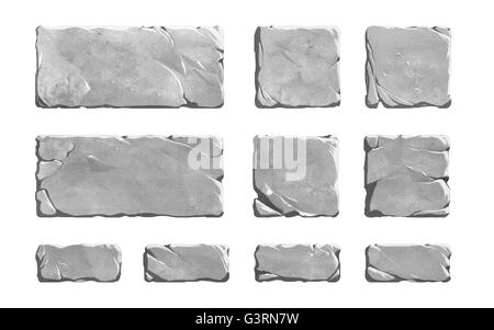 A set of realistic stone interface buttons and fantasy elements ...