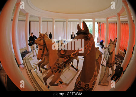 Hanau, Germany. 14th June, 2016. The freshly restored carousel horses ...